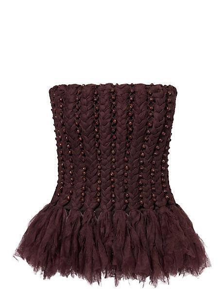 REBIRTH Bead-embellished Braided Woven Top - Dark Brown
