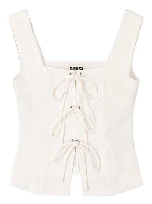 OMNES Tie-front Linen-blend Top - White
