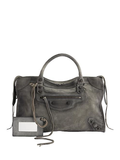 Balenciaga Le City Medium Suede Shoulder Bag - Anthracite