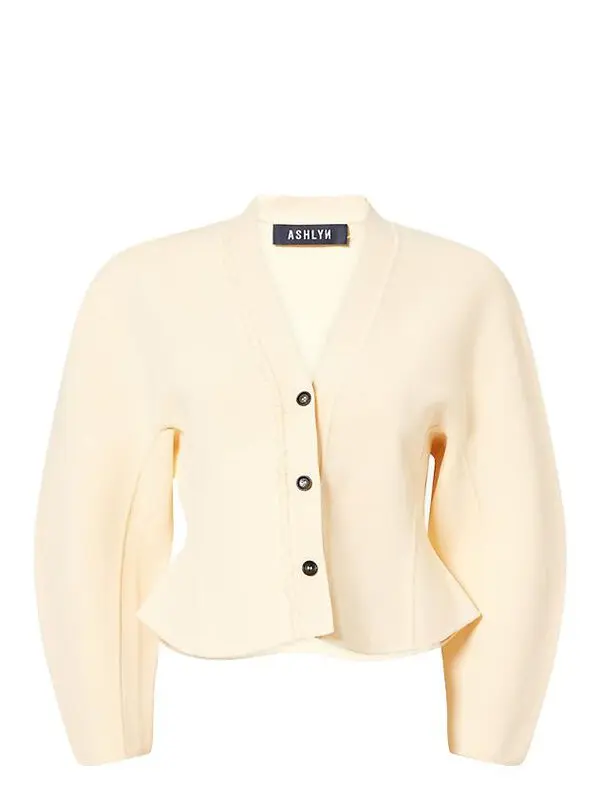 ASHLYN Ruffle Woven Cardigan - Cream