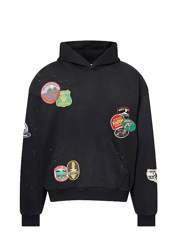 FOUND Distressed Patch-embellished Cotton Hoody - Vintage Black