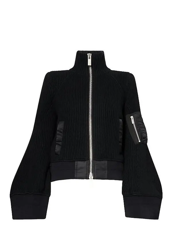 Sacai Funnel-neck Ribbed Wool Jacket - Black