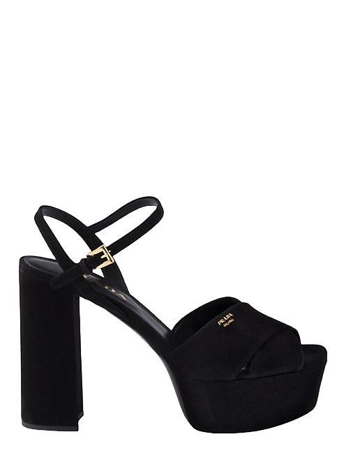 Prada Suede Criss-cross Platform Heeled Sandals With Ankle Strap - Black