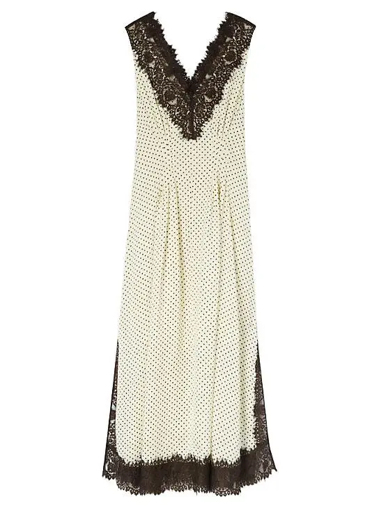 Whistles Polka Dot Lace Trim Maxi Dress - Yellow