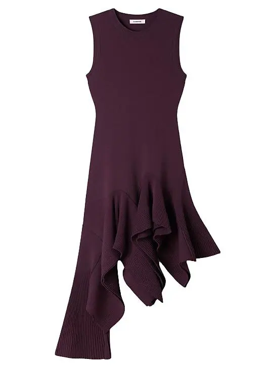 Sandro Asymmetric Sleeveless Knitted Mini Dress - Brown