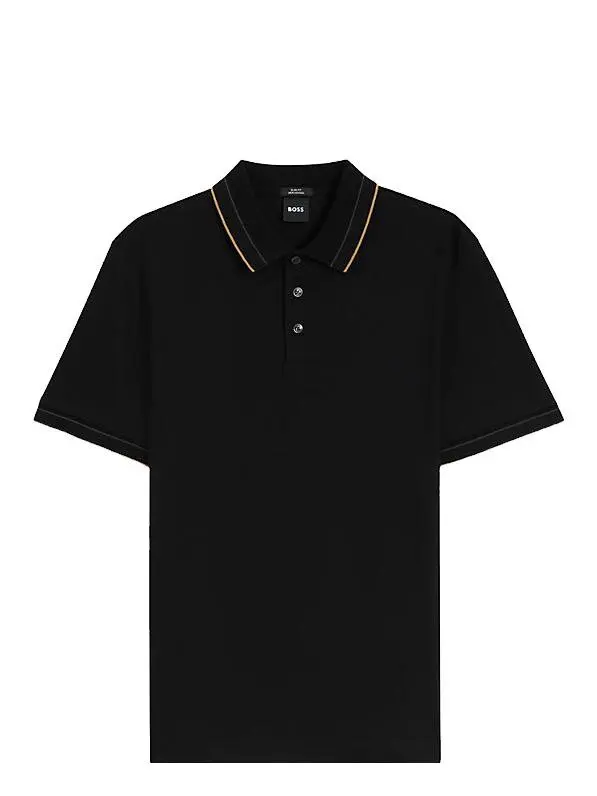 BOSS Short-sleeved Slim-fit Cotton Polo Shirt - Black