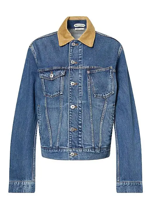 JW Anderson Corduroy Collar Cotton Denim Jacket - Mid Blue