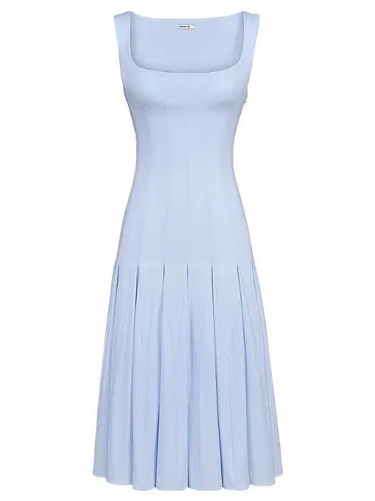 House Of Cb Soretta Square-neck Stretch-cotton Midi Dress - Blue
