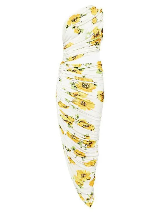Alaïa Cut-out Floral-print Jersey Midi Dress - Blanc/jaune