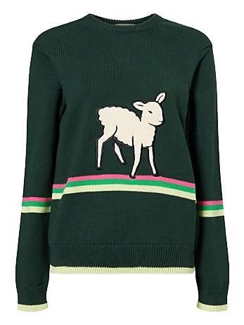 JW Anderson Sheep Intarsia Cotton Knit Jumper - Dark Fir