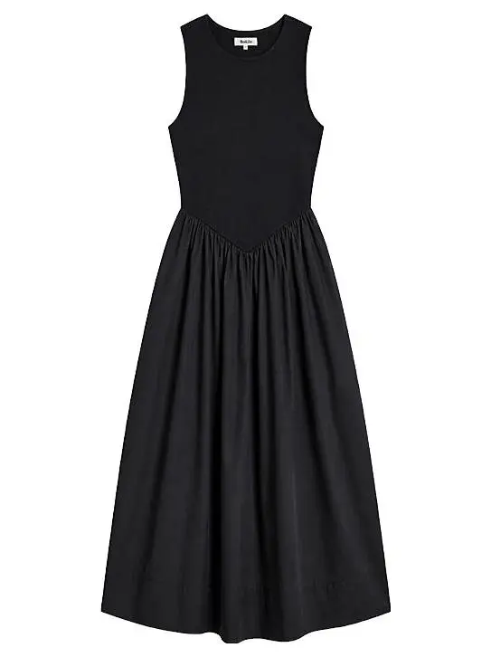 RO&ZO Sleeveless Jersey-bodice Cotton Midi Dress - Black
