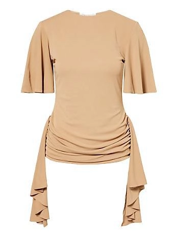 ABADIA Ruched Frill Stretch-woven T-shirt - Tan