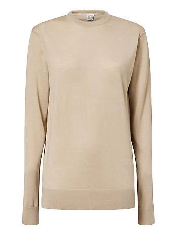 TOTEME Crew Neck Fine Knit Wool-silk Top - Fawn