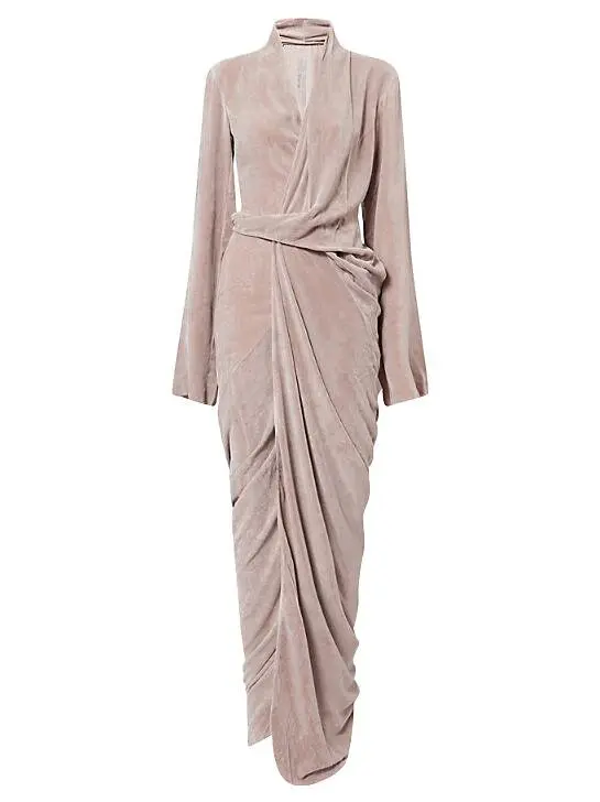 Rick Owens Wrap-over Draped Velvet Gown - Rose