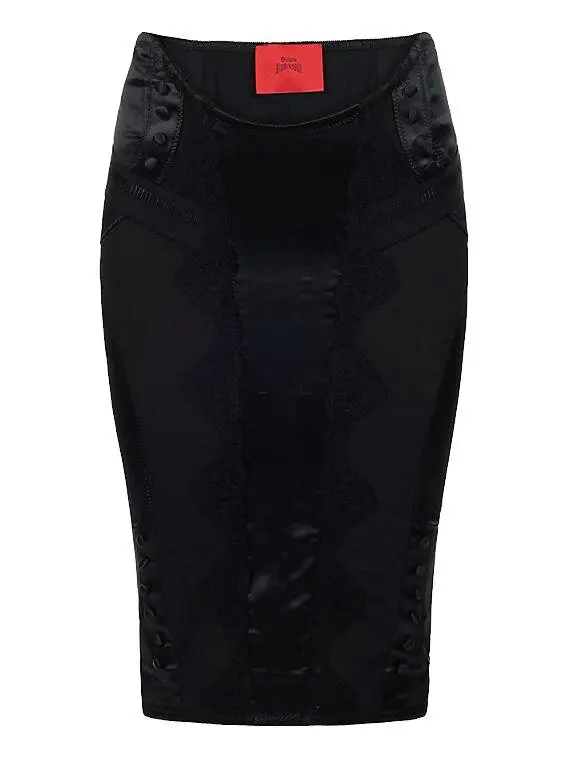 DILARA FINDIKOGLU Behind The Window" Stretch-satin And Mesh Knee-length Skirt - Black