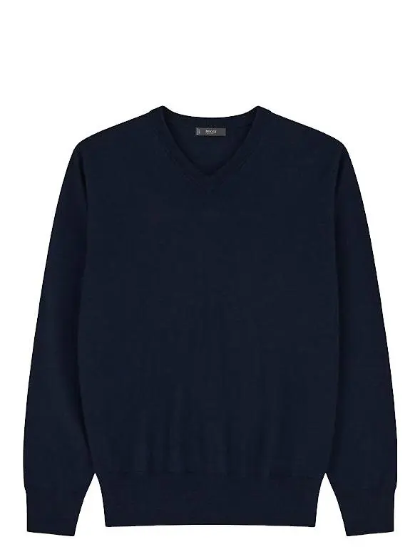 Boggi Milano Long-sleeved Knitted Wool Polo Jumper Xxl - Navy Blue