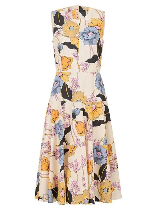 Marni Printed Cotton Poplin Midi Dress - Mfw08