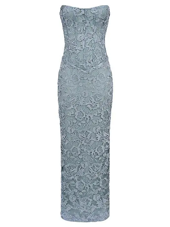 House Of Cb Anisa Hand Beaded Strapless Maxi Dress - Jade