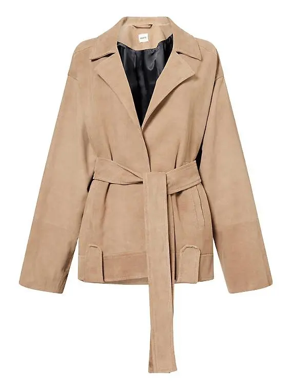 Khaite Alder Belted Suede Jacket - Khaki