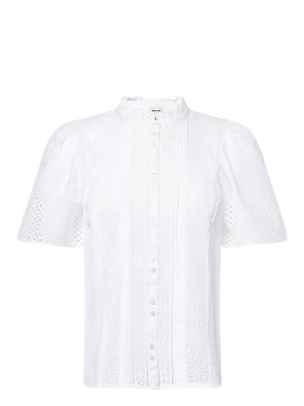 ME+EM Broderie Anglaise Short-sleeve Cotton Blouse - Soft White