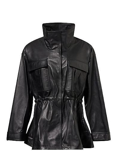 ROHE FRAMES Funnel Neck Leather Jacket - Black