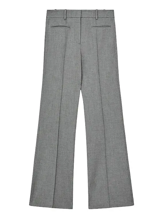 REISS Rosaria Pintuck-detail Flared-leg Stretch-twill Trousers - Grey