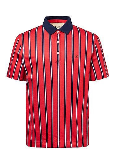 Valentino Garavani Vlogo Signature Striped Woven Polo Shirt - Rosso Blue Avorio