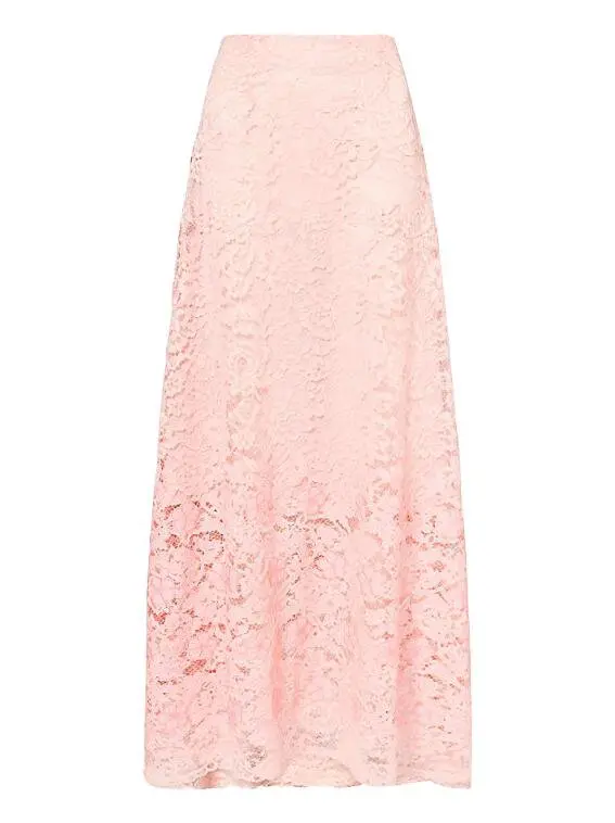 Mona Alshebil Floral-embroidered Lace Maxi Skirt - Peach