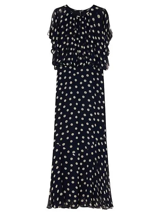 Whistles Polka Dot Print Chiffon Midi Dress - Blue