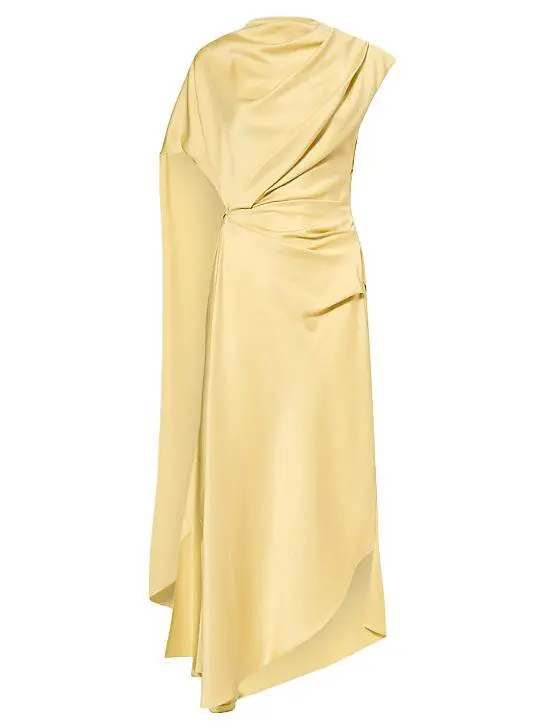 DE LA VALI Lunessa Draped Satin Midi Dress - Pear