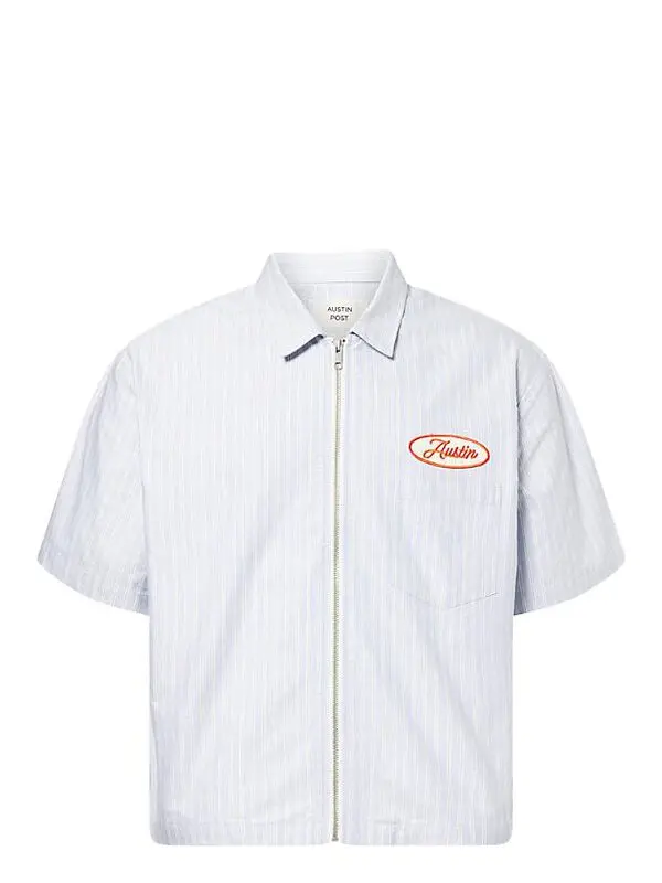 AUSTIN POST Gas Station Striped Cotton Shirt - Blue
