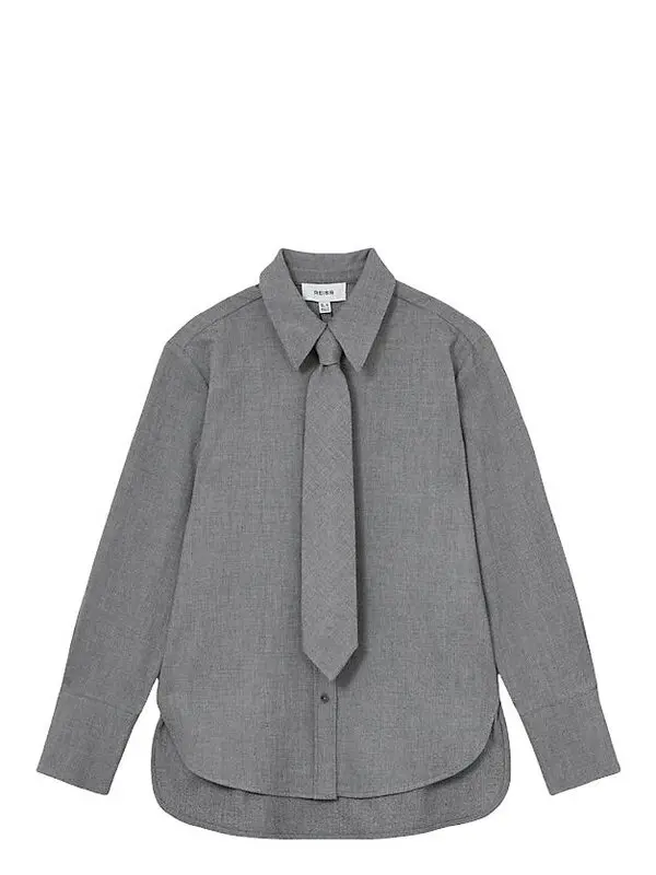 REISS Rosaria Neck-tie Stretch-woven Shirt - Grey