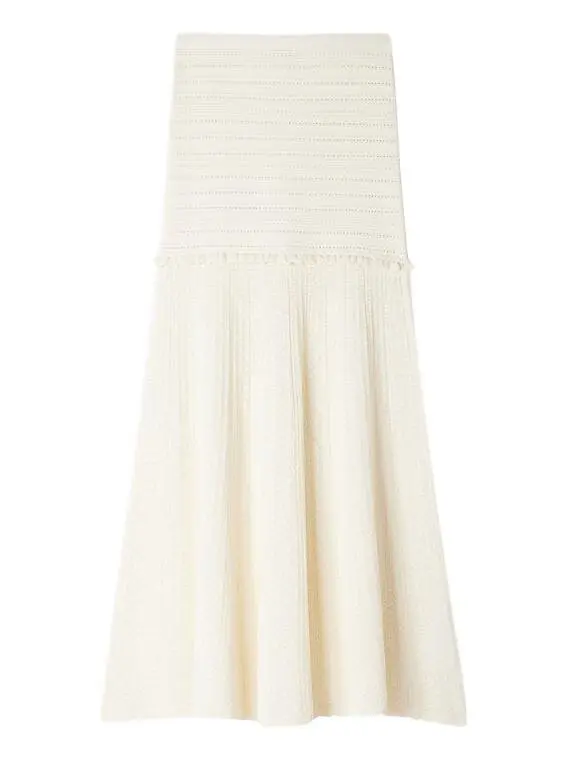 Sandro Pointelle Knit Maxi Skirt - Ecru