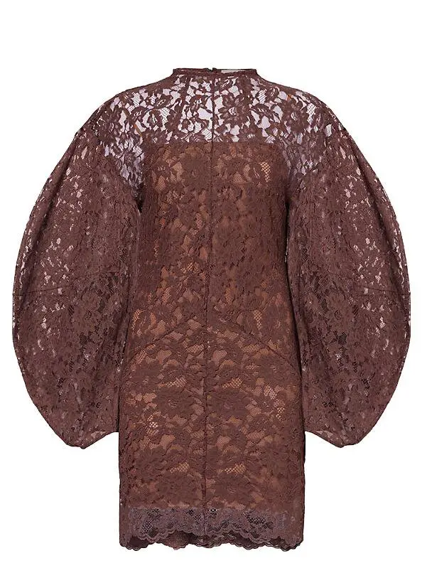 DE LA VALI Airam Balloon-sleeve Lace Mini Dress - Umber Brown