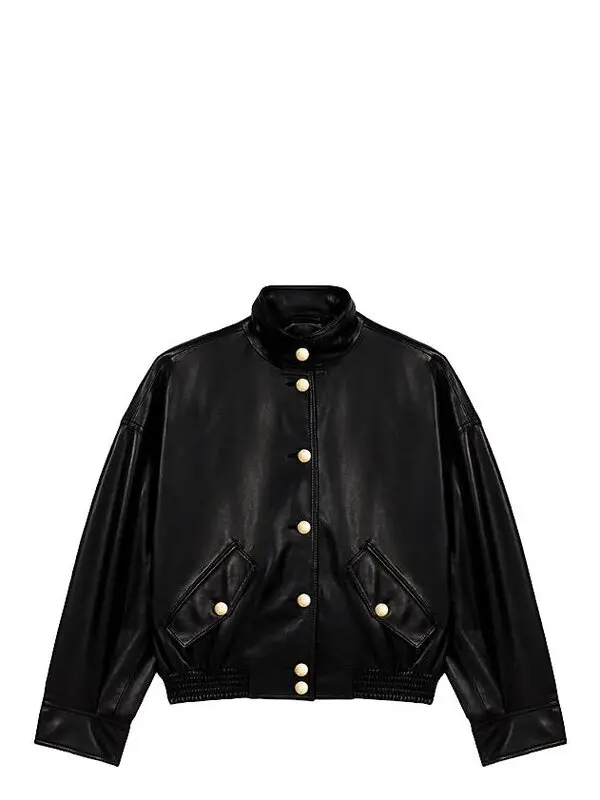 Maje High-neck Relaxed-fit Leather Jacket - Black