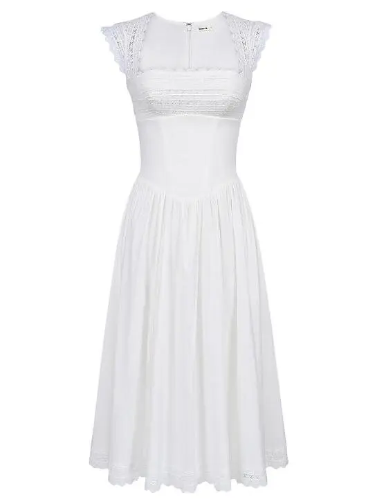 House Of Cb Fiorella Broderie Anglaise-trim Stretch-cotton Midi Dress - White