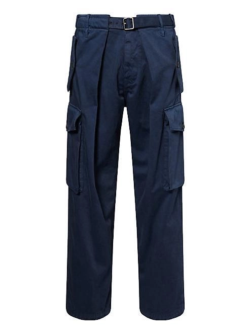 Loewe Relaxed-fit Cotton Cargo Trousers With Leather Patch - Dark Navy