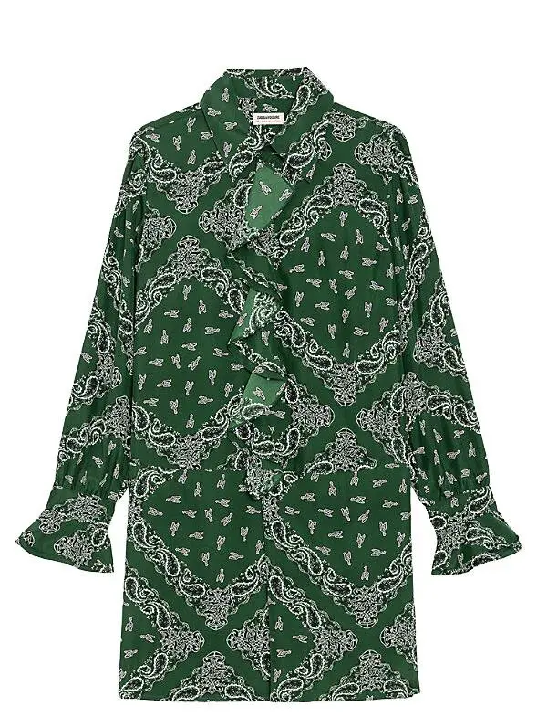 Zadig&Voltaire Rhelyne Bandana-print Long-sleeve Silk Mini Dress - Meadow