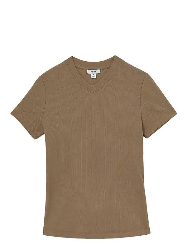 REISS Addison V-neck Stretch-cotton T-shirt - Camel