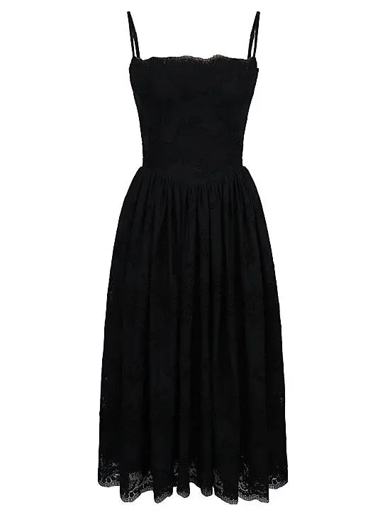 House Of Cb Chloe Broderie-anglaise Cotton-blend Midi Sundress - Black