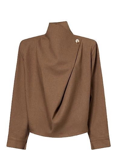 THE COUTURE CLUB Check Funnel-neck Woven Top - Brown