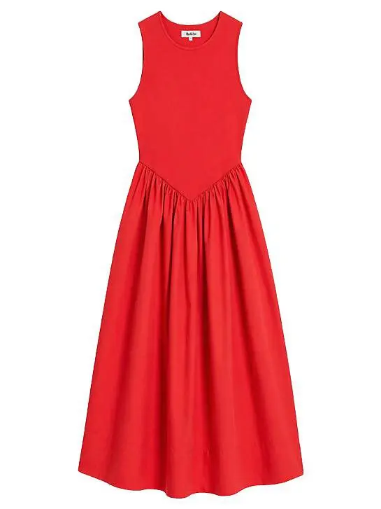 RO&ZO Sleeveless Jersey-bodice Cotton Midi Dress - Red