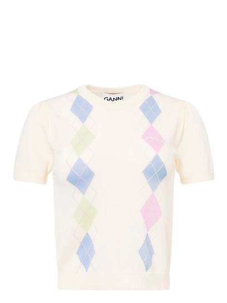 GANNI Argyle Pattern Knitted T-shirt - Egret
