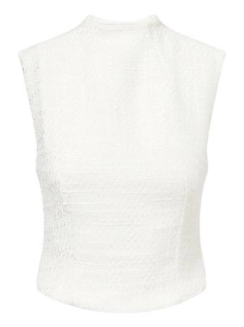 Oddmuse Sleeveless High-neck Bouclé Top - White