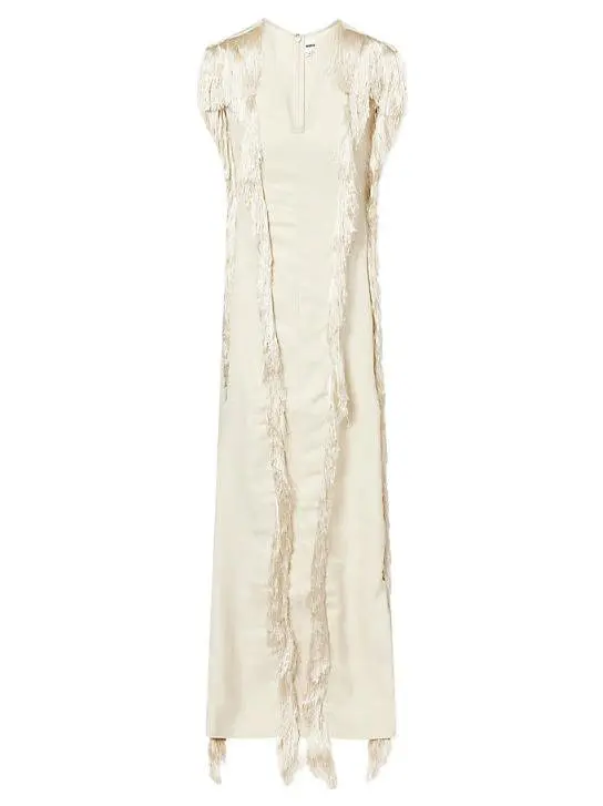 REBIRTH Sleeveless Fringed Woven Maxi Dress - Butter