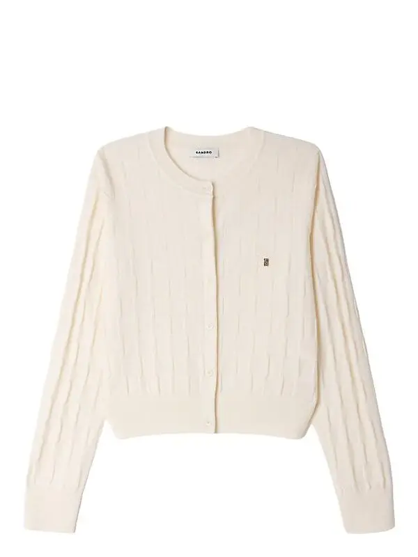 Sandro Cropped Check-stitch Wool Cardigan - Ecru