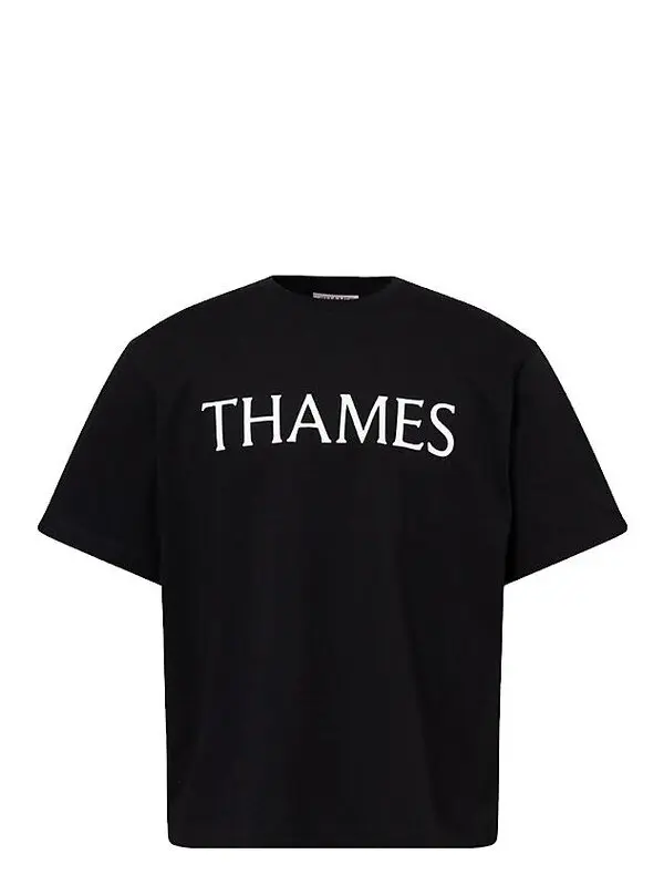 THAMES Logo-print Crew-neck Cotton T-shirt - Black