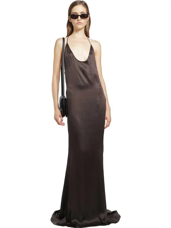 TOM FORD Silk Satin Halterneck Evening Gown - Brown