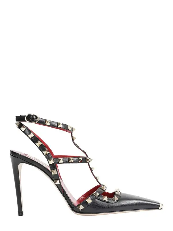 Valentino Garavani Rockstud Kidskin Pumps With Studded Ankle Strap - Black