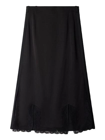Sandro Split-hem Lace-trim Woven Midi Skirt - Black